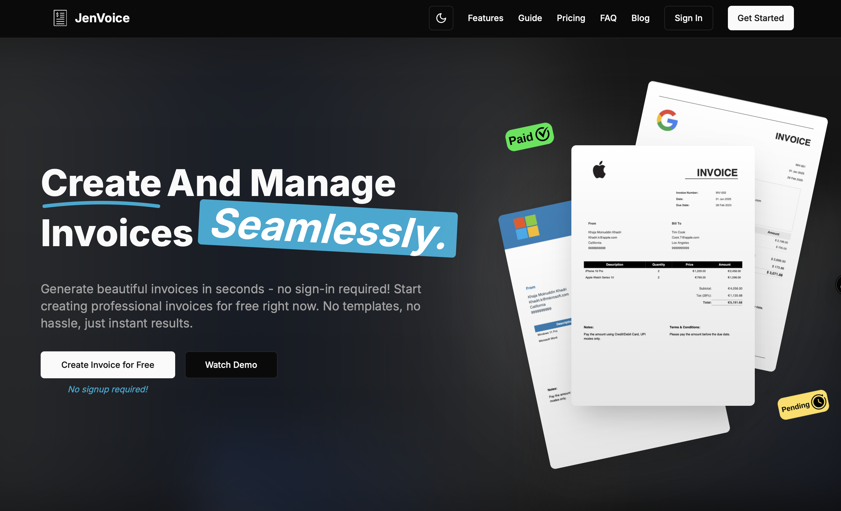 JenVoice - Free Professional Invoice Generator